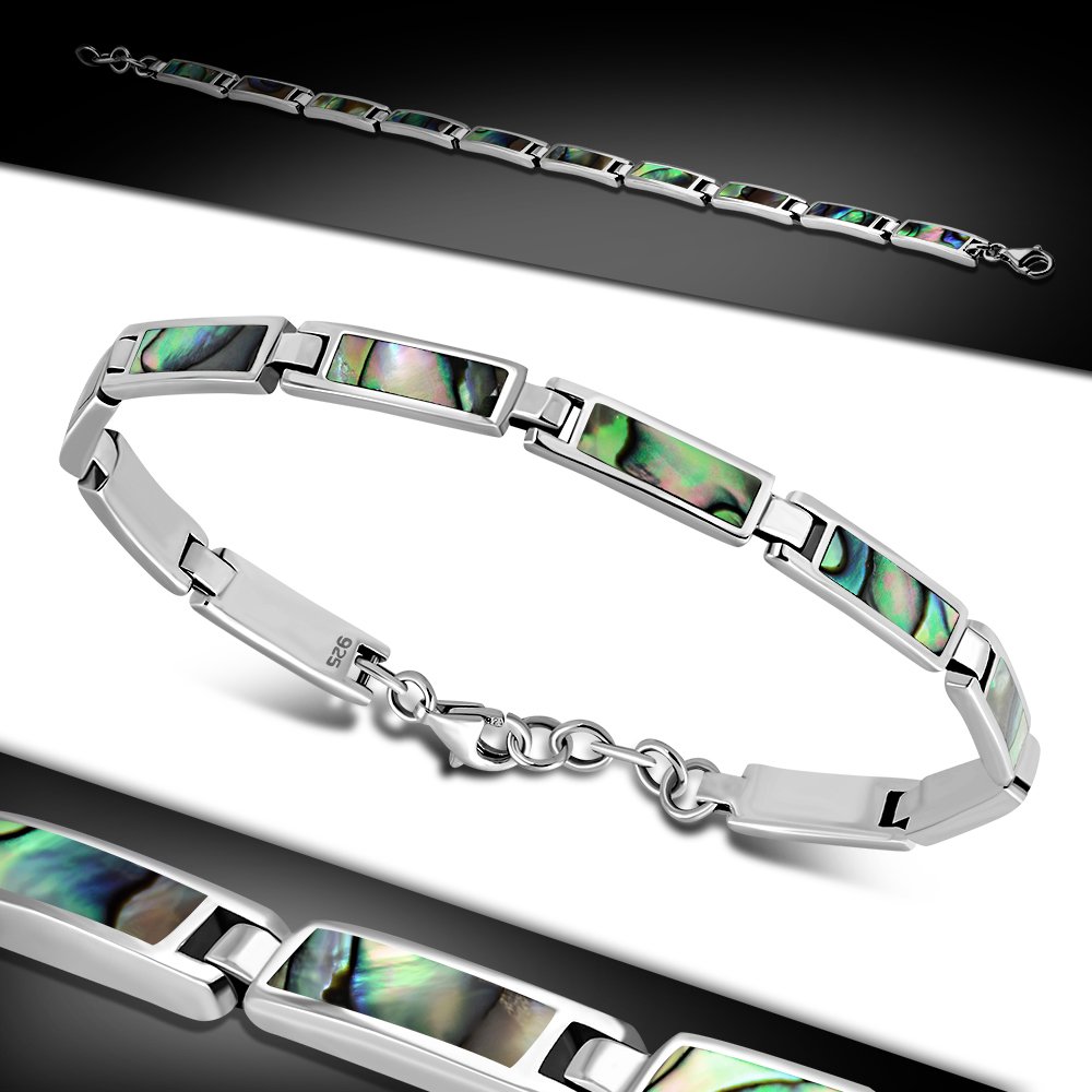 Stone Bracelets: Abalone Shell Rectangular links Silver Bracelet