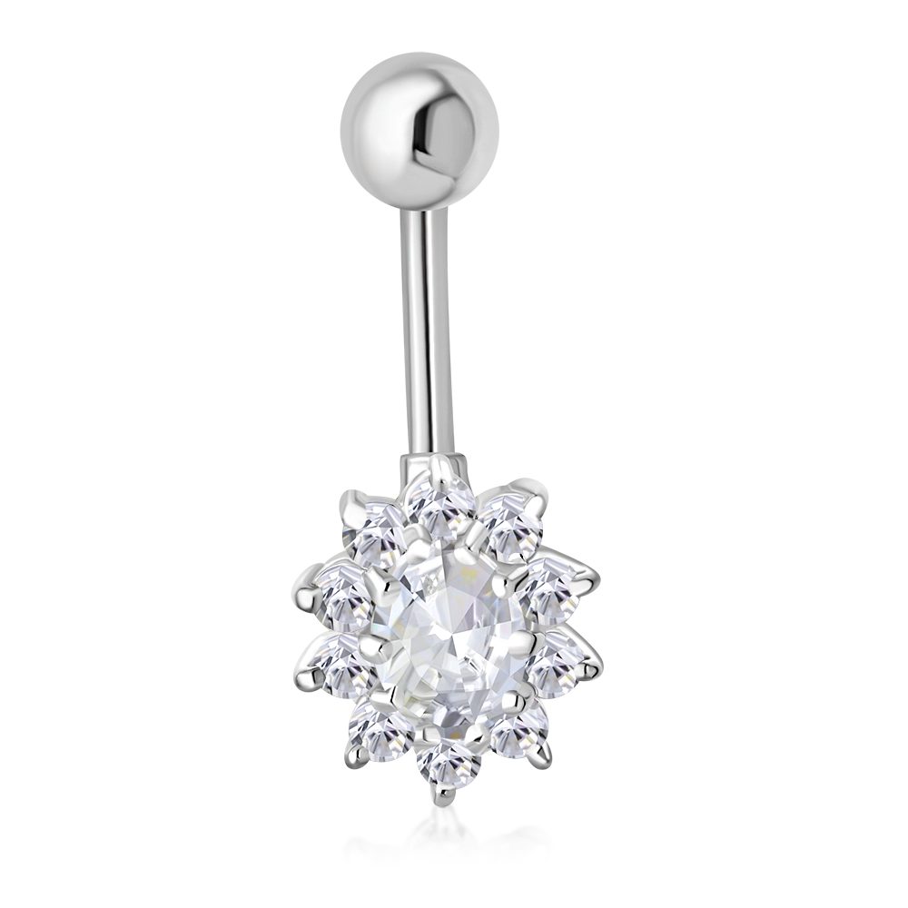 Belly Rings: Clear CZ Victorian Style Silver Belly Ring, f119
