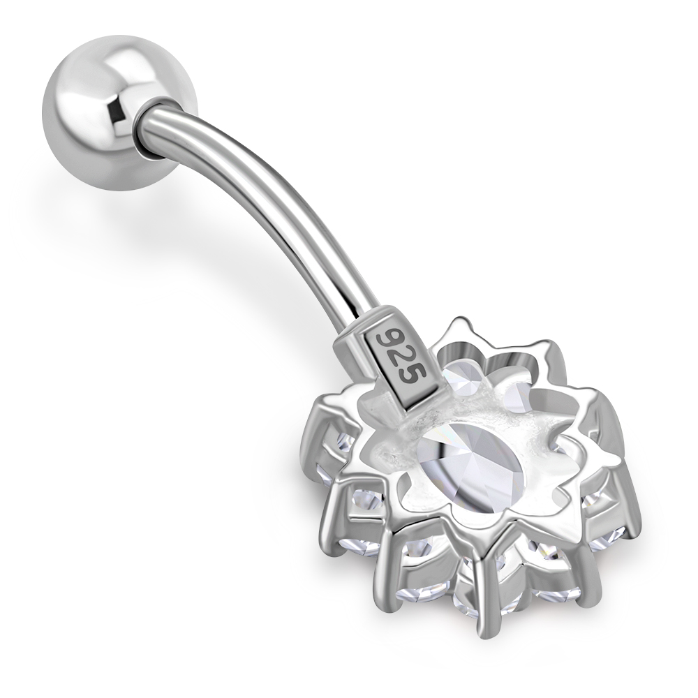 Belly Rings: Clear CZ Victorian Style Silver Belly Ring, f119
