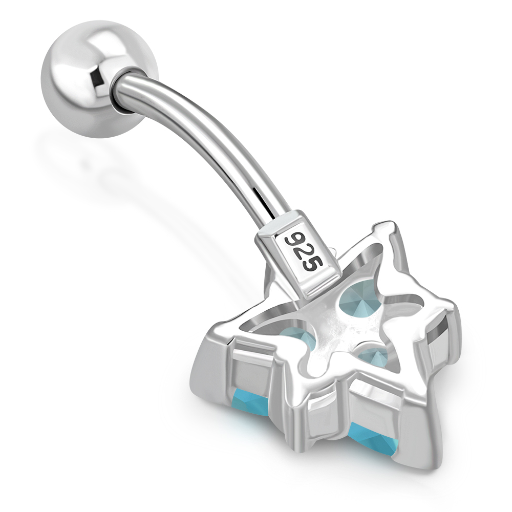 Belly Rings: Blue Topaz CZ Triangle Silver Belly Ring, f123
