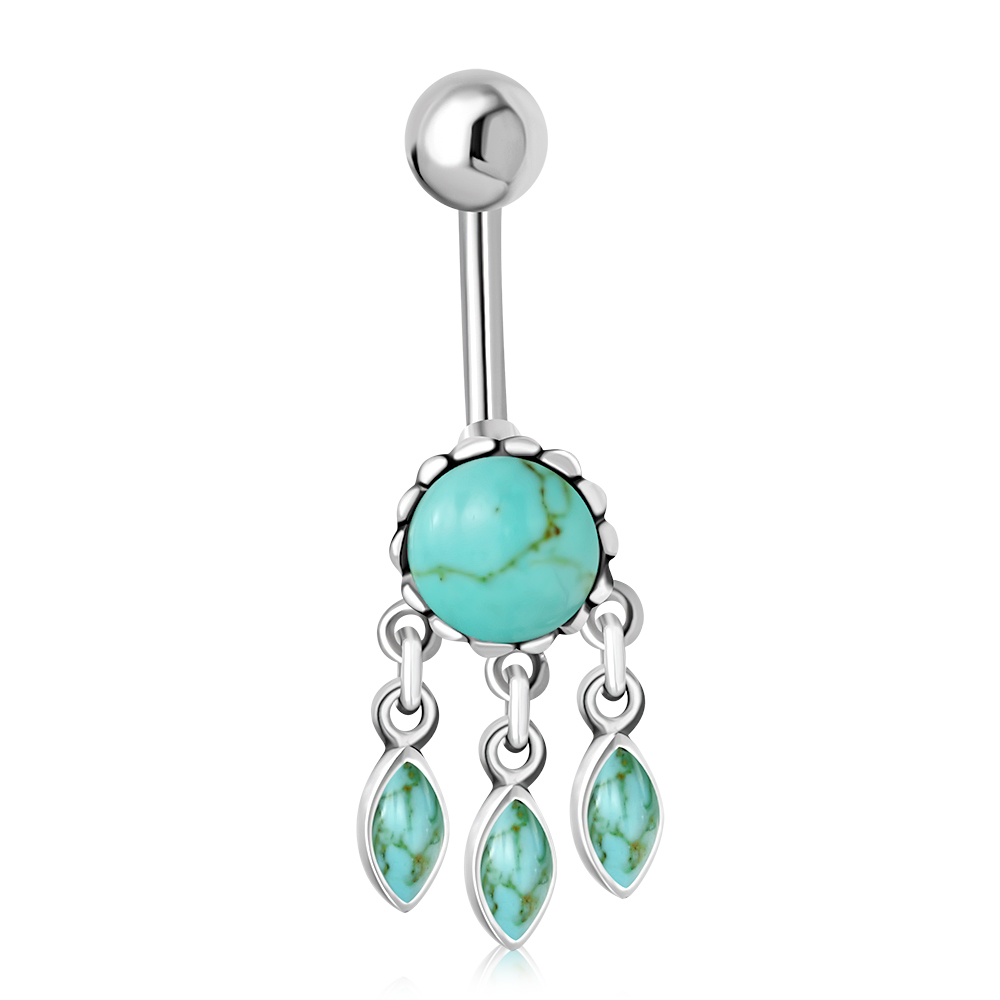 Belly Rings: Native American Turquoise Drop Dangling Belly Ring w Turquoise