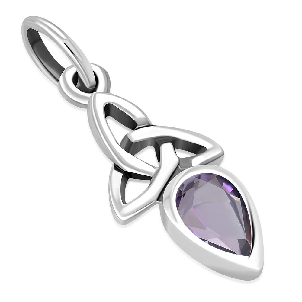 Celtic Stone Pendants: Genuine Amethyst Stone Tiny Celtic Trinity Knot Silver Pendant, p346