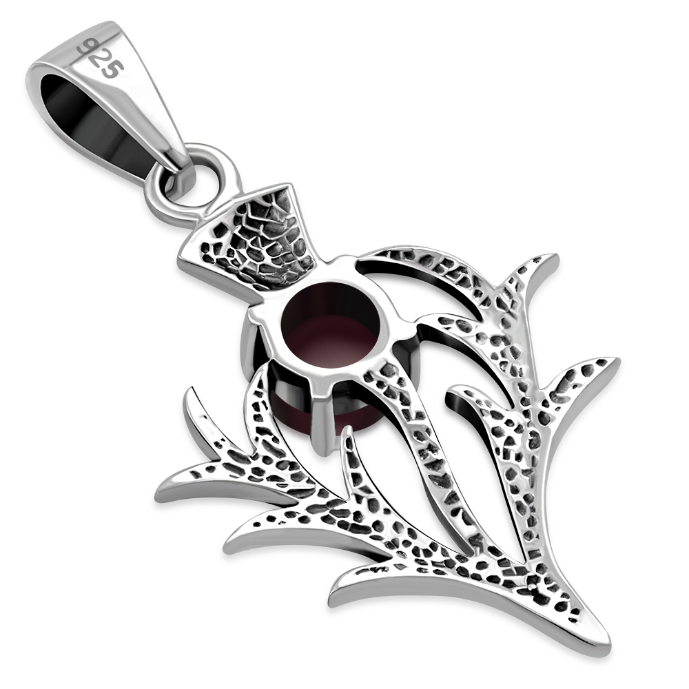 Celtic Stone Pendants: Small Silver Scottish Thistle Pendant set w ...