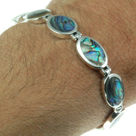 Stone Bracelets: Abalone Shell Oval links Silver Bracelet